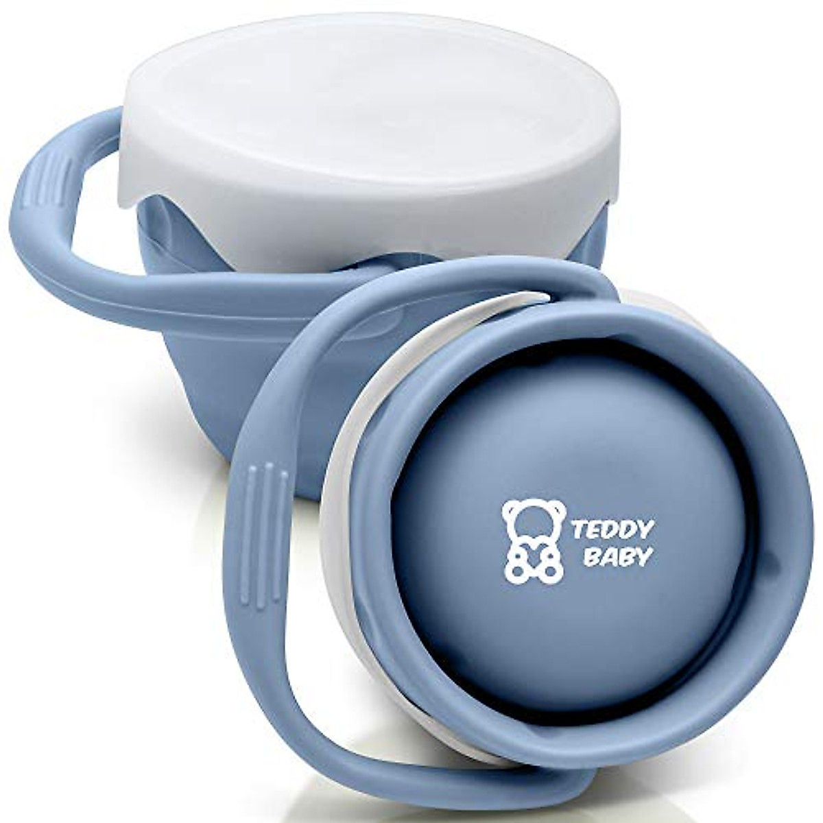 Foldable Snack Cup for Toddlers and Babies - Non-Spill Snack Container for Toddlers Made of Food-Grade Silicone - BPA and Phthalates-Free Baby Snack Container with Lid (Blue)