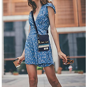 LassZone Small Crossbody Bag for Women Canvas Mobile Phone Purse Mini Shoulder Bags National Pattern Handbags Coin Pouch Wallet