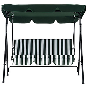 MCombo 2-3 Person Patio Swings with Canopy, Outdoor Porch Swing Chair with Steel Stand, Removable Cushions, for Backyard Garden Balcony 4008 (Green with White Stripes)