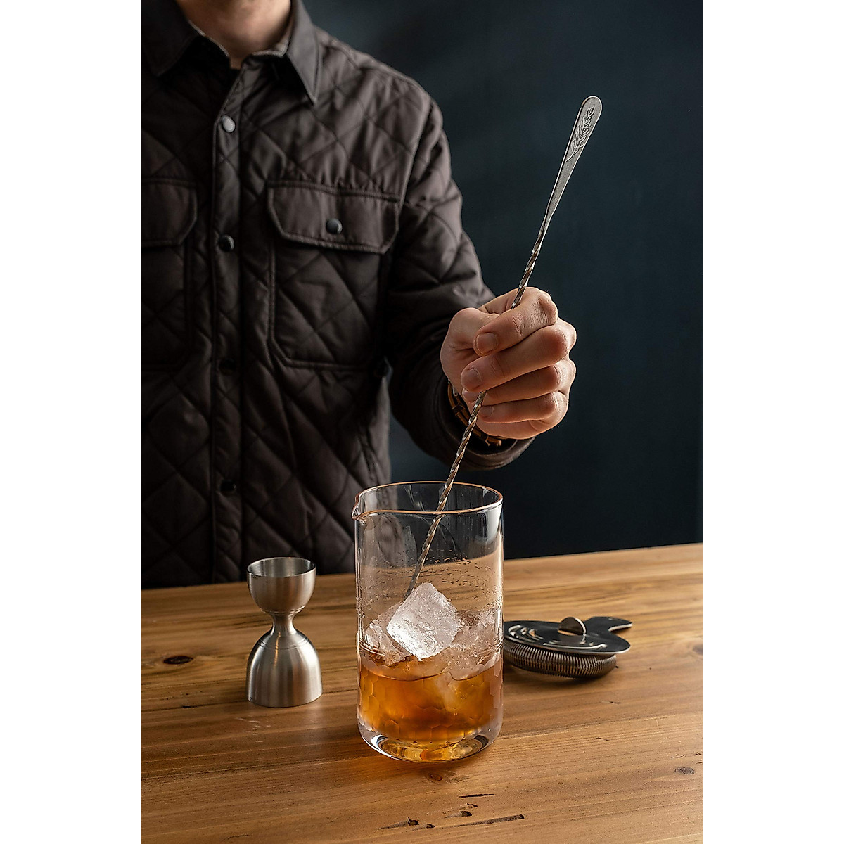 Amehla Cocktail Mixing Glass Bar Starter Kit: 8 Piece Mixology Bar Set with Bar Tools and Glasses - Home Bartending Kit with 2 Mountain Whiskey and 2 Honeycomb Nick and Nora Drinking Glasses