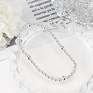 AeraVida Sleek Elastic Sterling Silver Beads Stretch Bracelet | Cute Trendy Bangle Bracelets for Women | Jewelry Gifts for Women and Daughter