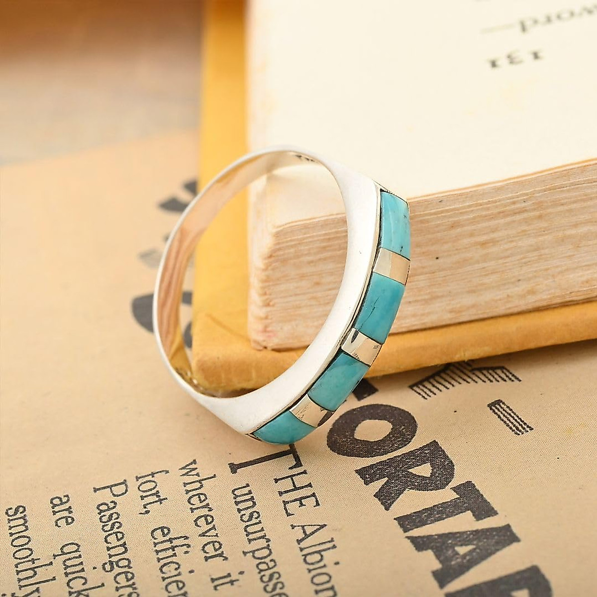 Shop LC Santa Fe Style Turquoise Ring for Women 925 Sterling Silver Band Boho Western Jewelry Gifts for Women Promise Rings Size 7 Birthday Gifts