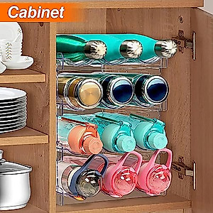 Water Bottle Organizer - 4 Pack Stackable Cup Organizer for Cabinet, Countertop, Pantry and Fridge, Free-Standing Tumbler Kitchen Storage Holder for Wine and Drink Bottles, Clear Plastic