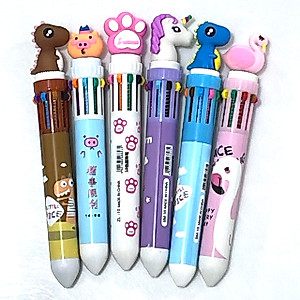 sencoo 6 pack 10-in-1 Multicolor Ballpoint Pen 10 Colors Cute Cartoon Barrel Ballpoint Pen for Office School Supplies Students Prize Unicorn Flamingo Pig Animal Children Gift