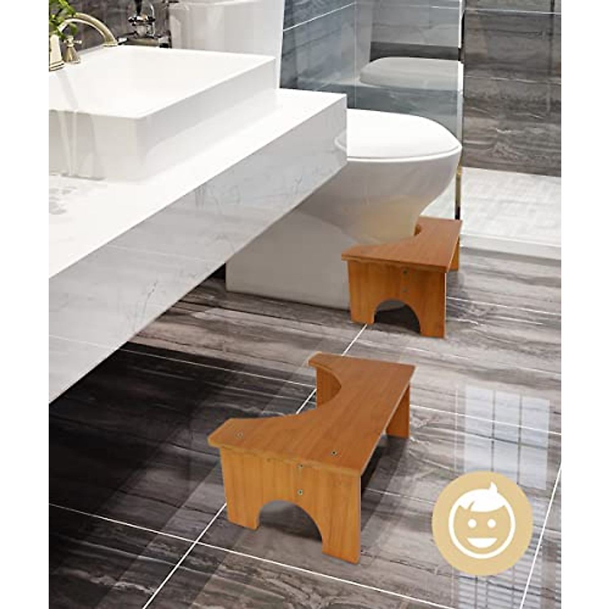 Bamboo Toilet Stool for Adults, JACNITAD 6.5" Toilet Poop Stool, Bathroom Toilet Stool with Non-Slip Mat for Adults Children, Original Simple Design Healthy Portable Adult Toilet Poop Stool (Tan)