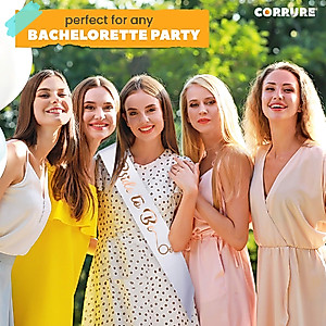 CORRURE 'Bride to Be' Bachelorette Party Sash - Bridal Shower White Satin Sash with Rose Gold Foil Lettering - Hen Party Decorations Supplies Accessories, Wedding Engagement Party Favors Gift