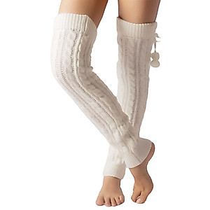 iB-iP Women's Leg Warmer Ballet Dancers Aerobics Cute Knee High Thermal Costume, Size: One Size, White