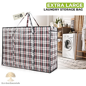 Laundry Bags with Handles 8Pcs Extra Large Zipper, Heavy Duty XXL Storage Bags, Travel Laundry Tote Bag, Clothes Storage Bag with Straps