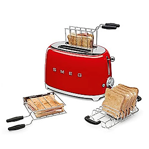 SMEG 2 Slice Toaster with Sandwich Rack Combo, Red
