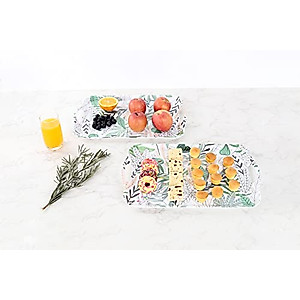 FlosSolis 16.5"x11.5" Serving Tray with handle Set of 2 leaf design, Melamine Rectangular Serving Tray/Platters stackable Sturdy and easy clean for Serving food,fruit,desserts,breakfast,meals,BPA FREE