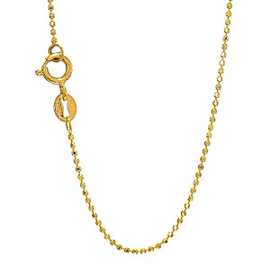JewelStop 14k Solid Yellow Gold 1 mm Diamond-Cut Bead Ball Chain Spring Ring Clasp-16 Inches, 1.5gr.