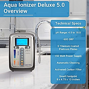 Aqua Ionizer Deluxe 5.0 | Water Ionizer | 7 Water Settings | Home Alkaline Water Filtration System | Produces pH 4.5-10.5 Alkaline Water | Up to -600mV ORP | 4000 Liters Per Filter