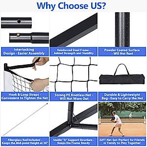 JupiterForce Pickball Net for Driveway, Portable Pickleball Net System Set with Stable Metal Frame and Regulation Size Net for Outdoor Indoor Game, with Carrying Bag