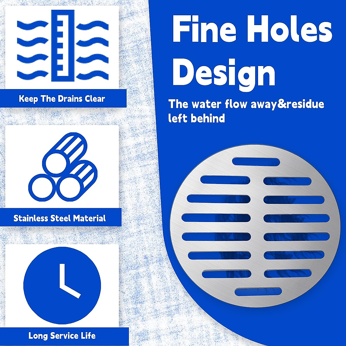 Vonty Stainless Steel Round Floor Drain Cover 6 Inch 14 Holes Silver Tone