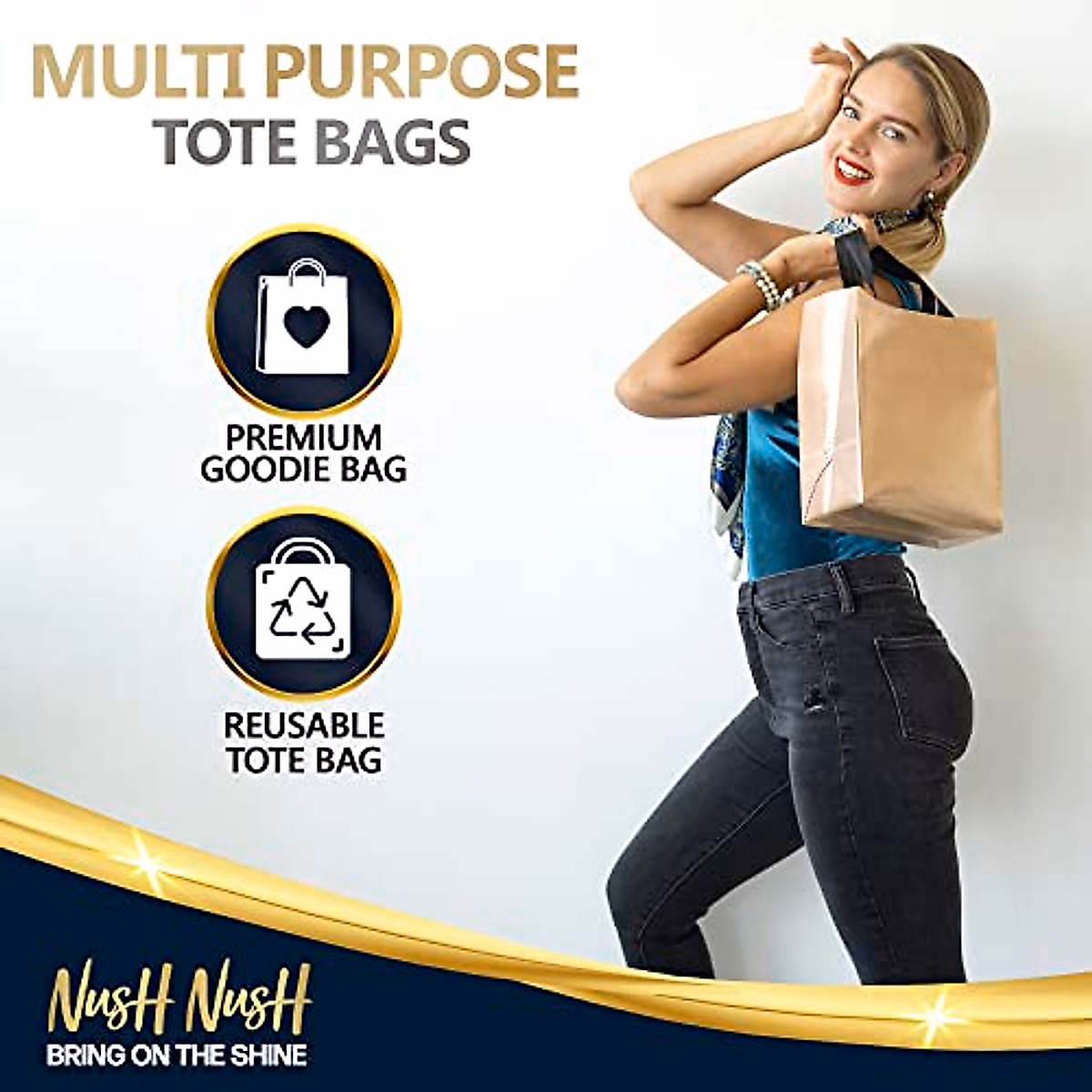 Nush Nush Rose Gold Gift Bags Medium Size - Set of 12 Reusable Rose Gold Gift Bags With Handles - Birthday Gift Bags, Goodie Bags, Party Favor Bags, Reusable Gift Bags, Medium Gift Bags - 8X4X10