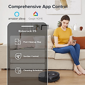 roborock E5 Mop Robot Vacuum and Mop, Self-Charging Robotic Vacuum Cleaner, 2500Pa Strong Suction, Wi-Fi Connected, APP Control, Works with Alexa, Ideal for Pet Hair, Carpets, Hard Floors (Black)