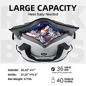 ROCKBROS Soft Cooler Insulated Leak Proof Cooler Bag Portable 36 Can Large Soft Sided Coolers Waterproof Insulated Pack Cooler for Travel, Beach, Camping, Picnic, Lunch, Fishing, Floating, Party, Work