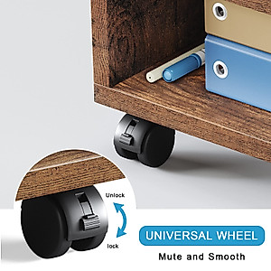 HANYEE Printer Stand with Storage - Wood Under Desk Printer Table with Wheels 15.7x11.8x14 Inch, 2 Tier Small Retro Brown Multifunctional Desktop Manager for Fax Machine, Scanner, Files(Rustic Brown)