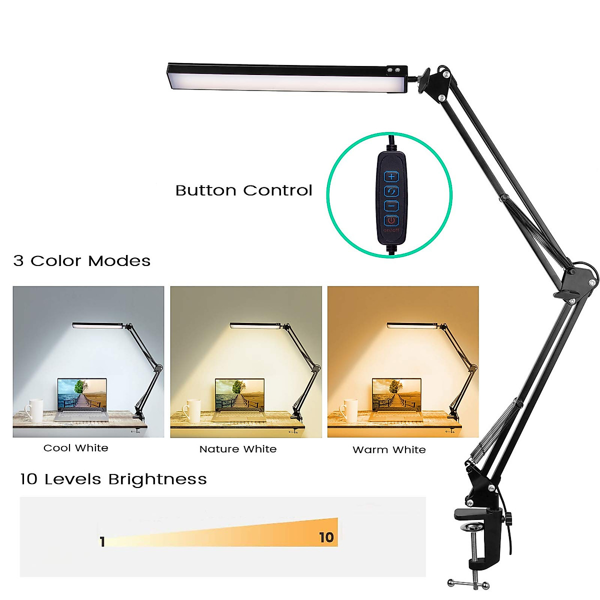 LED Bar Clamp Swing Arm Desk Lamp for Architect Drafting and Computer Light