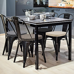 baibu 14x14 Inches Metal Chairs Cushions with Ties Set of 4, Non-Slip Metal Dining Chair Pads Kitchen Chair Cushions with Machine Washable Cover - 4 Cushions Only (Black, 14x14x1.5in)