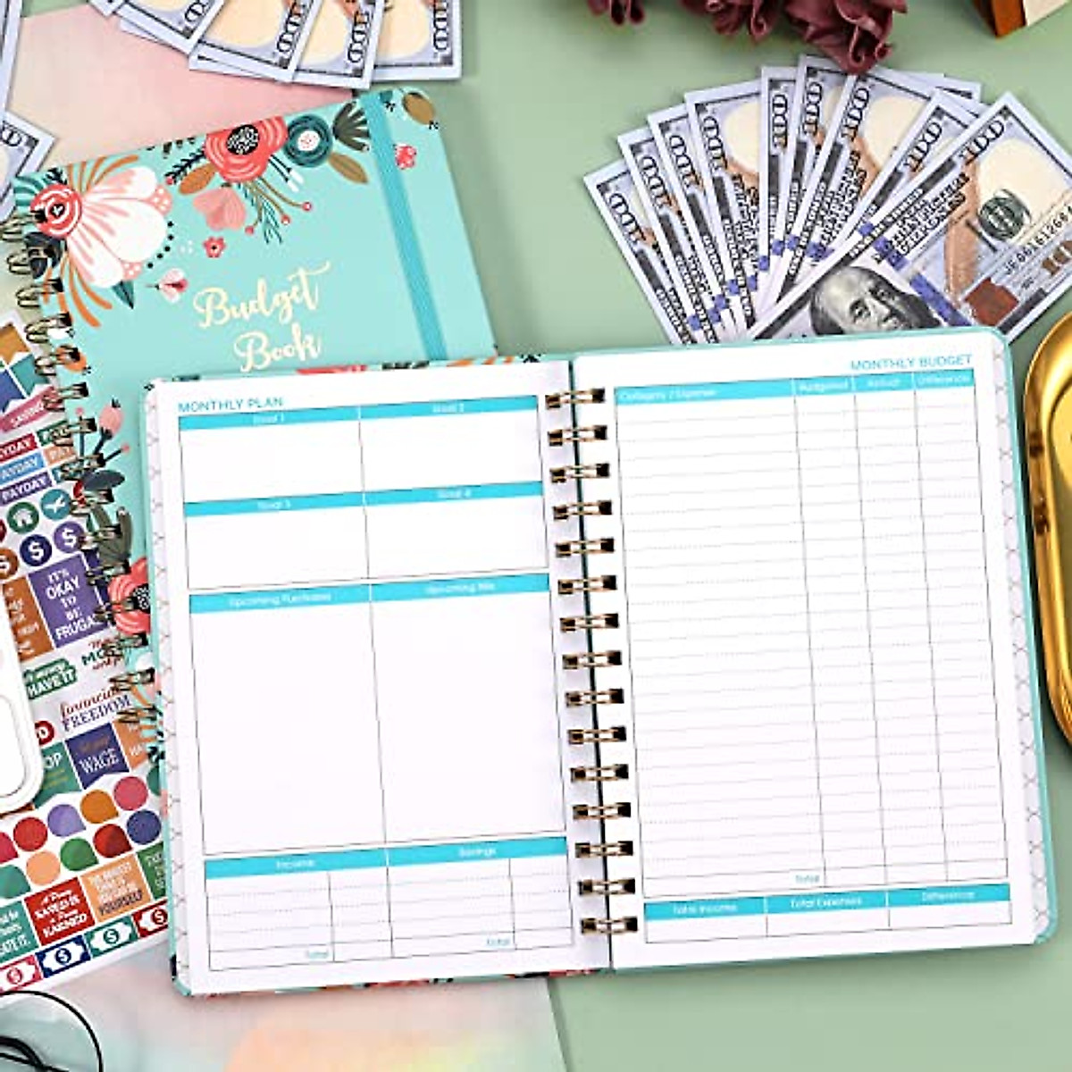 Budget Planner - Budget Book, 12 Month Financial Organizer, Expense Tracker, Undated Finance Planner & Bill Organizer, 8.3" x 6.2" Monthly Budget Book, Account Book, Start Anytime, Inner Pocket, Stickers