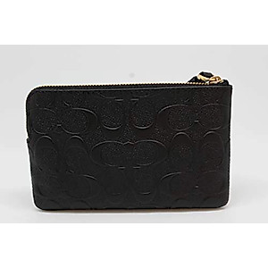 Coach Signature Embossed Leather Corner Zip Wristlet Clutch Black F30049