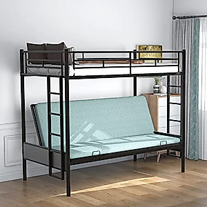 Twin Over Futon/Full Bunk Bed Convertible Metal Bunk Beds Couch and Bed for Kids Boys Girl Adults Teens Dorm, Black