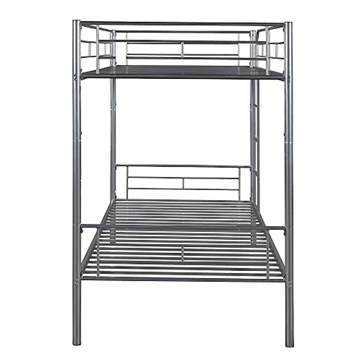 KELRIA Twin-Over-Twin Bunk Beds, Metal Bedframe Durable Steel Constructuin, Safety Ladder Rungs and Guard Rail, for Bedroom, Dormitory, Kids/Teens/Adults, (Sliver)