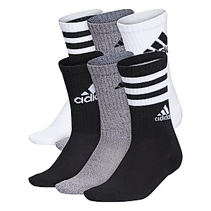 adidas Kids-Boy's/Girl's Mixed Graphic Athletic Cushioned Crew Socks (6-Pair), White/Onix Grey/Black, Large