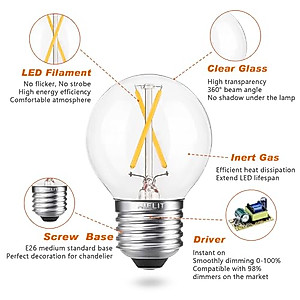 AIELIT Dimmable 2 Watt Globe LED Light Bulbs (25W Equivalent), Warm White 2700K, A15/A50 LED Bulb, E26 Medium Base, Antique Filament Edison Decorative Bulb for Chandelier, Ceiling Fan, 4 Pcs