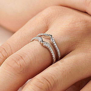 Blongme Wedding Ring Guard Enhancers Engagement Rings for Women Stackable Cubic Zirconia Half Eternity Curved Bands 925 Sterling Silver Size 7