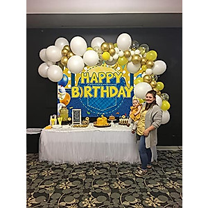 Yellow Happy Birthday Backdrop Cowboy Banana Balloon Flag Cartoon Birthday Photography Background Kids Baby Shower Boy Party Cake Table Decorations Banner Photo Props (6x4FT)