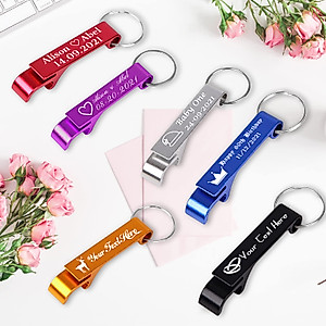 Personalized Custom Bottle Opener with Logo Text Engraved Bottle Opener Keychain Customized Beer Openers for Wedding Favors, Guessts, Baby Shower, Party, Dad Gift, Promote Business, 10PCS