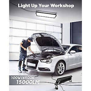 AGranTOP 2 Pack Linkable LED Shop Light - 100W 15000LM Aluminum Plug in Garage Light w/ 9.84ft Power Cord and On/Off Switch, 6500K Shop Lights for Garage, Workshop, Warehouse