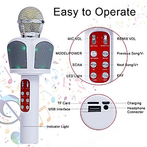 fbamz Kids Karaoke Microphone Machines Toy for 3-12 Year Girls Boys, 5 in 1 Wireless Microphone Bluetooth with LED Lights, Portable Handheld Mic Christmas Birthday Gifts for 5 6 7 8 9 10 11 Year Teens