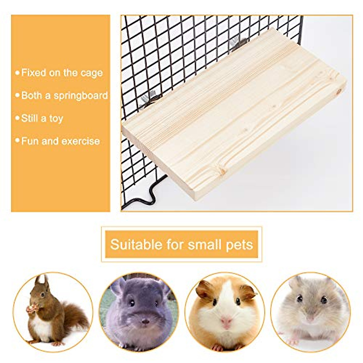 AHANDMAKER Pet Perch Platform Stand Wood, 2 Pcs Square Shelf Stand Board for Small Animals Parrot Gerbil Rat Mouse Chinchilla Hamster Cage Accessories Exercise Toys