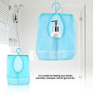 Multipurpose Clothespin Bag with Hanger, Hanging Storage Mesh Bag, Bathroom Shower Storage Organizer Set, Clothes Clip Clothespin Mesh Bag for Home Apartment College Dorm, Blue