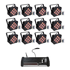 (12) Rockville BEST PAR 60 Battery Wash Lights Wireless DMX+384 Ch. Controller