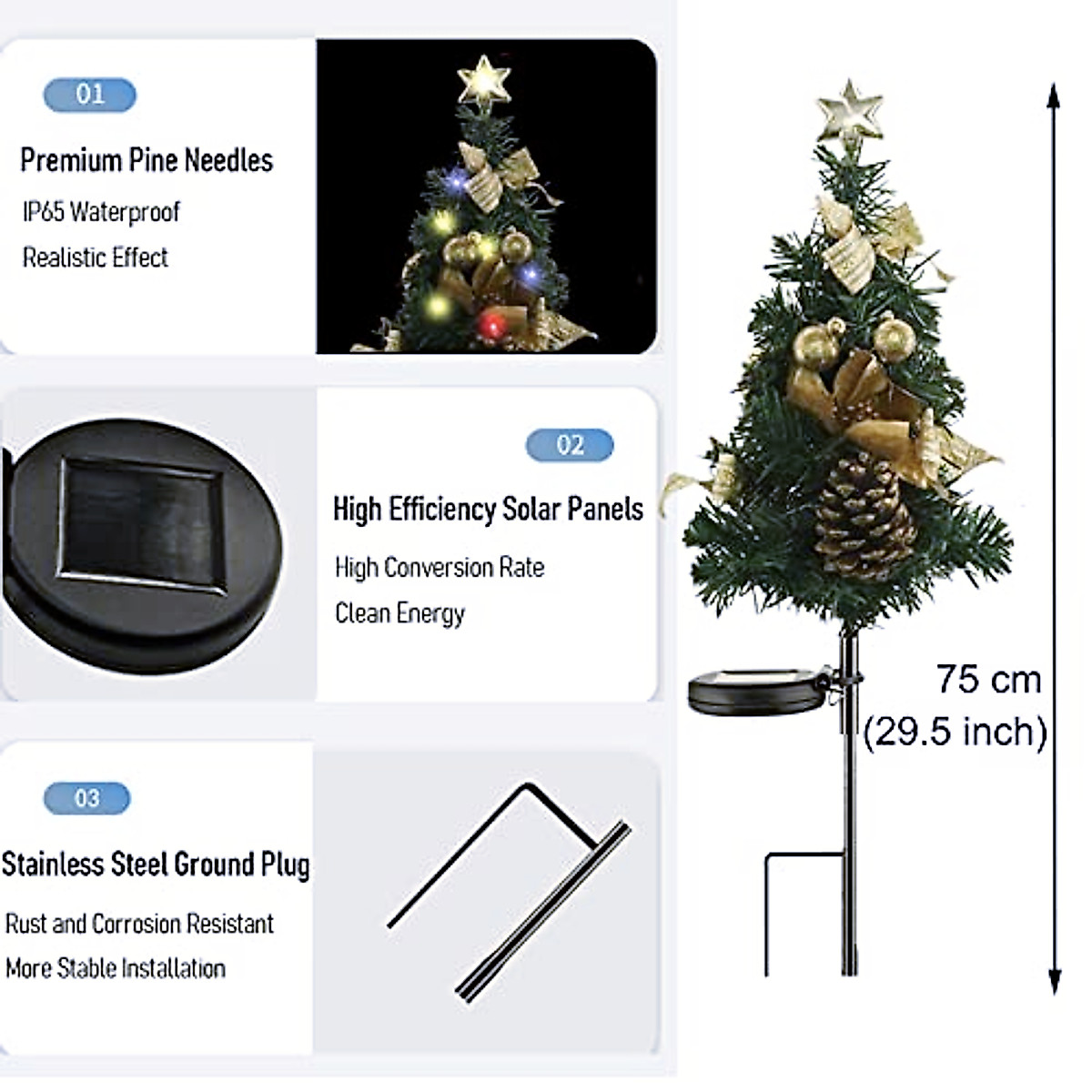 2 Pack Solar Christmas Tree Light Smart Pathway Light Sensing Lawn Lamp Outdoor Waterproof Garden Lights LED Pine Cones Yard Landscape Xmas Decor