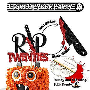 Black Glitter Rip Twenties Cake Topper, Funeral For My Youth/Talk Thirty to Me, Funny 30th Birthday Party Decorations for Women Men