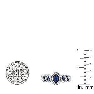 Dazzlingrock Collection Sterling Silver 6X4 MM Lab Created Oval & Round Blue Sapphire & Round Diamond Women Ring, Size 4.5