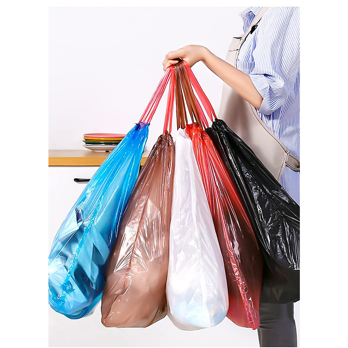 Premium Black Drawstring Trash Bags - 4 Gallon, Extra Strength, Odor-Free, Puncture-Resistant，Strong resilience-Available for home, travel, and office use