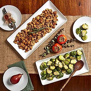 Denmark Tools For Cooks Blanc de Blanc White Serveware Collection- Nested Bowls Platters Serving Dining Elegant Simple Microwave Dishwasher Oven Safe, 2 Piece Rectangular Platter Set (17" & 15")
