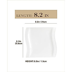 MALACASA Square Dinner Plates, 8.2 Inch Ceramic Plates Set of 6, Ivory White Dinner Plate Kitchen Dish Set, Microwave & Dishwasher Safe, Scratch Resistant, Series Flora