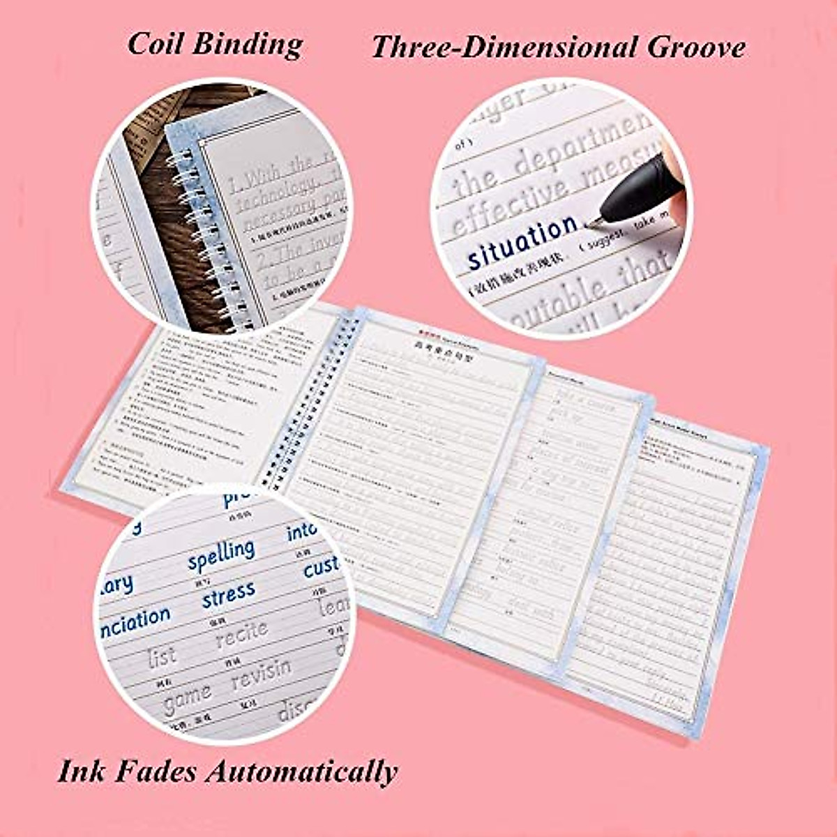 Hztyyier Magic Practice Copybook, English Calligraphy Tracing Book with with Pen and Refill for Children Students English Reusable Writing