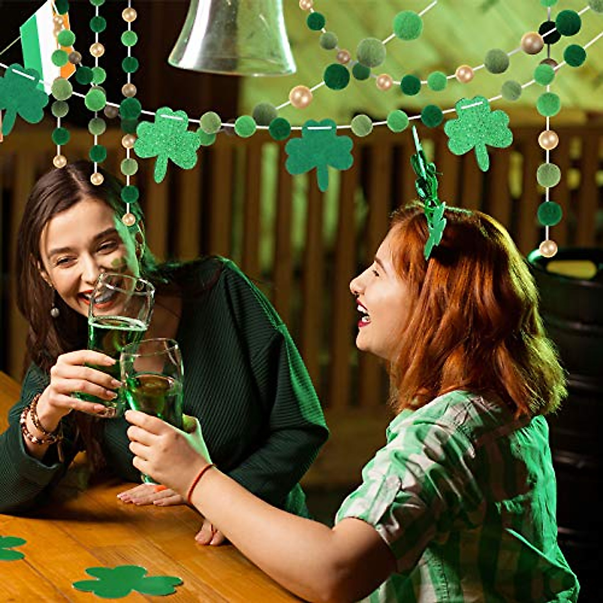 3 Pieces Pom Pom Garlands Felt Shamrock Clover Garlands Irish Wall Hanging Garlands Green Gold Felt Ball Garlands St. Patrick's Day Banner Decors for Irish St. Patrick's Day Indoor Outdoor Parties