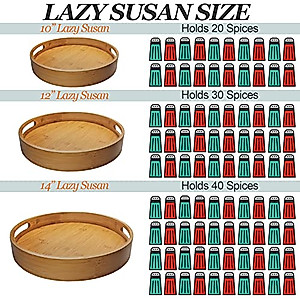 14 Inch Bamboo Lazy Susan Organizer, Wooden Turntable for Kitchen Countertop, Wood Rotating Tray Turn Table with Handle, Spinning Spice Rack for Cabinet Pantry Counter Top Organization