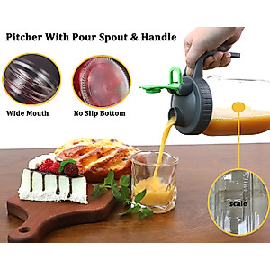 Glass Mason Jar Pitcher 64 Oz (2 Quart) Wide Mouth Jar Pitcher With Pour Spout Water Carafe Half Gallon Jug For Cold Brew Coffee Sun Tea Breast Milk Fridge Drinking Lemonade Airtight & Leakproof