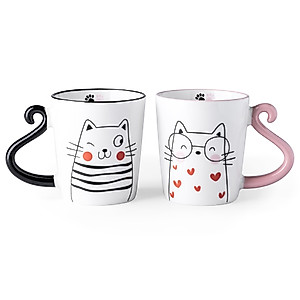 GBHOME Cat Ceramic Coffee Mugs Set of 2, 12oz Handmade Coffee Mugs Set for Couples Cat Lovers,Wedding Gifts,Anniversary Engagement Gifts,Dishwasher & Microwave Safe