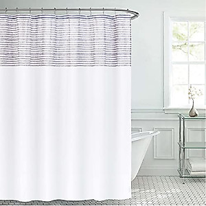 French Connection White and Navy Shower Curtains - 13 Piece Dobby Set with 12 Rustproof Metal Hooks - Hotel Quality & Machine Washable, Standard Size 72x72, White and Navy